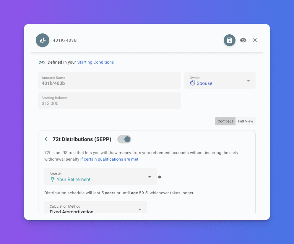 Can I model 72t (SEPP) Distributions? - ProjectionLab