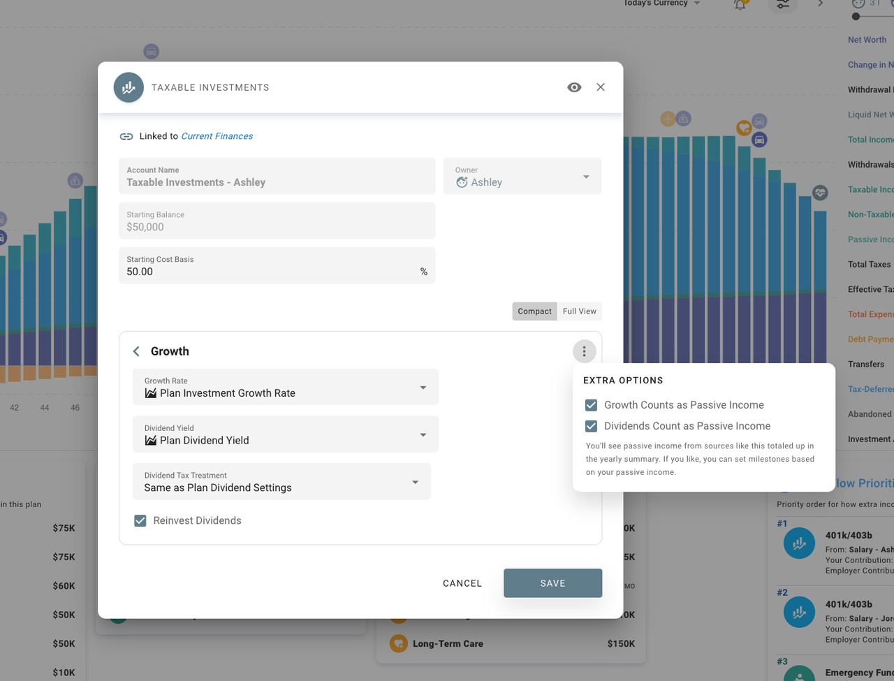 How do I model the growth of investments over time? - ProjectionLab